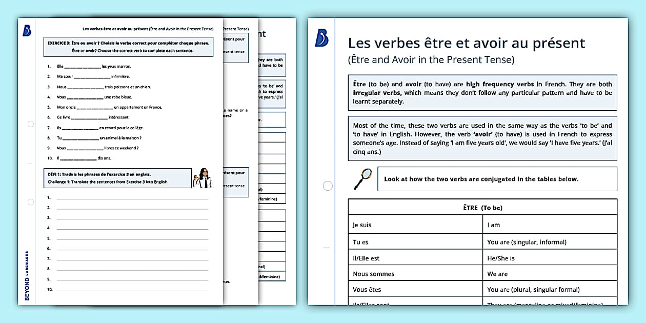 French: Avoir and Être Worksheet