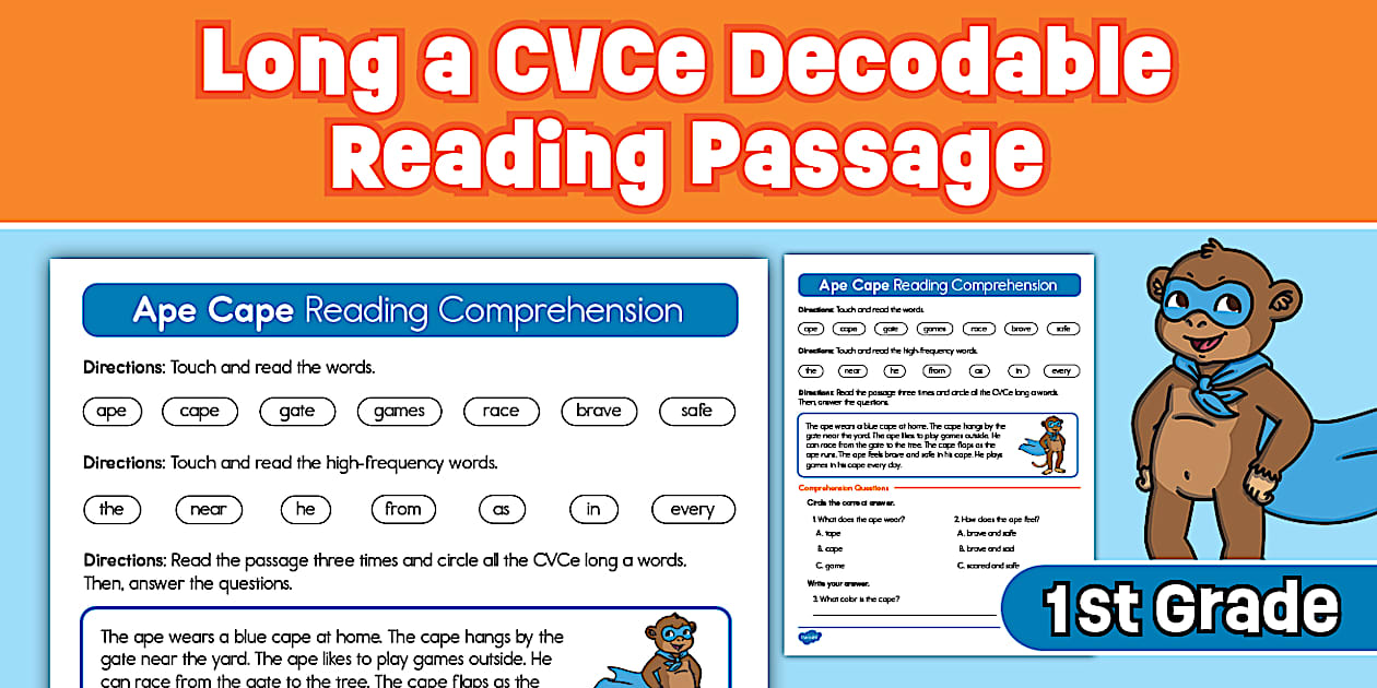 First Grade Long a CVCe Decodable Reading Passage