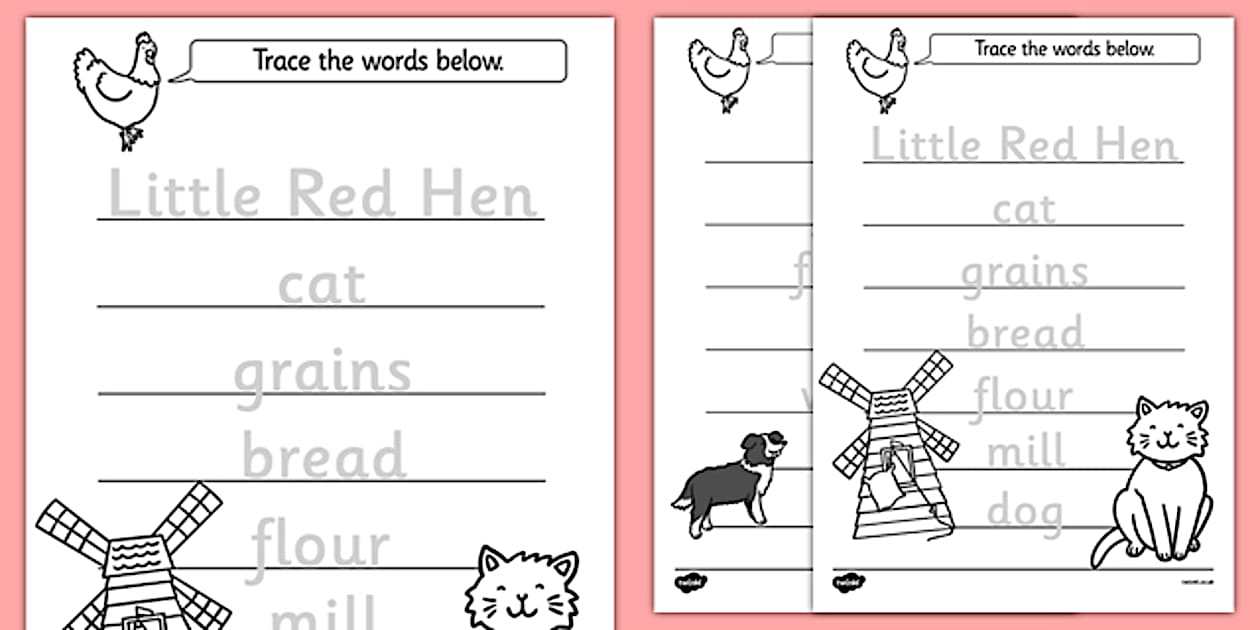 Cursive The Little Red Hen Trace the Words Worksheets