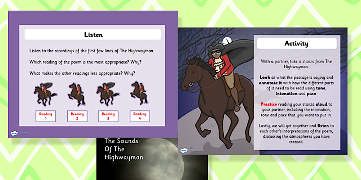 The Sounds of the Highwayman Task Setter Activity Powerpoint