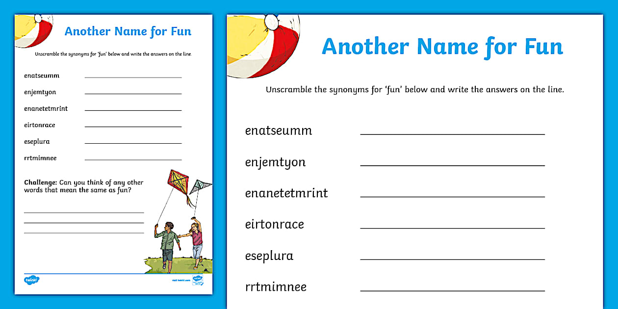 Another Name for Fun Word Unscramble (Teacher-Made) - Twinkl