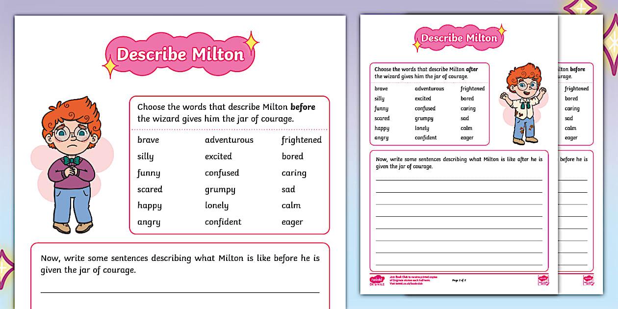 ‘The Making of Milton’ Character Description Activity Sheets