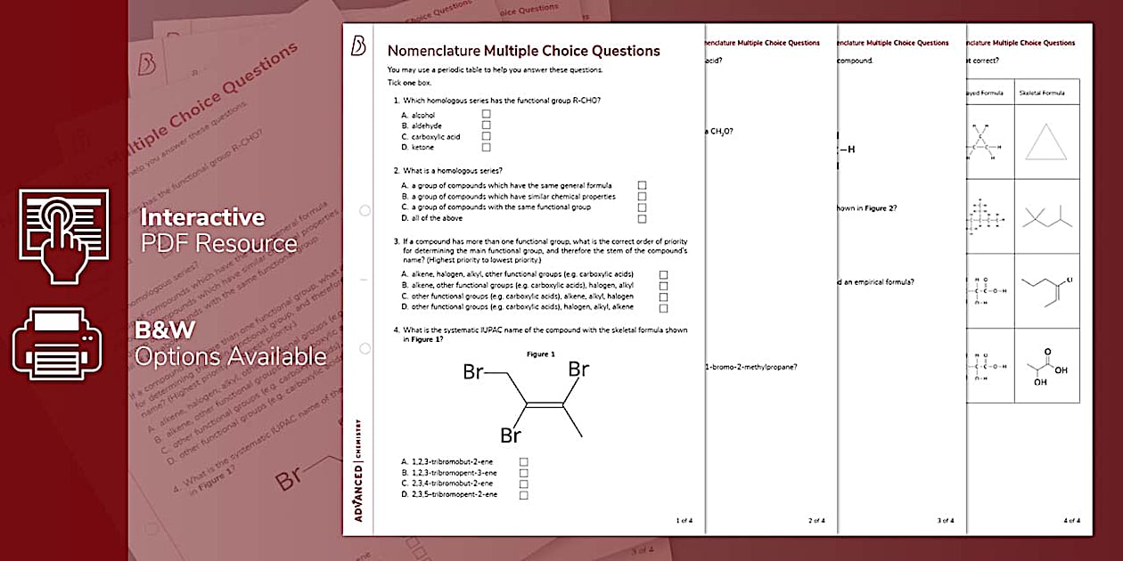A Level Chemistry Nomenclature Multiple Choice Questions