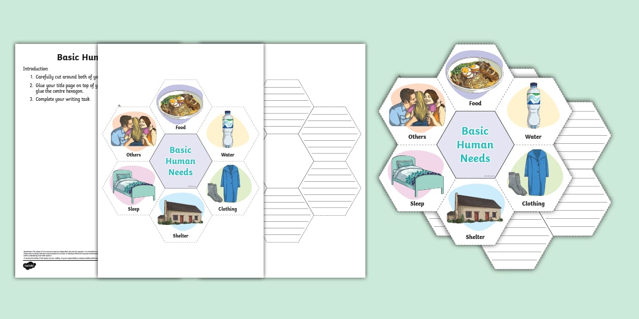 Basic Human Needs Hexagon Writing Template - Twinkl