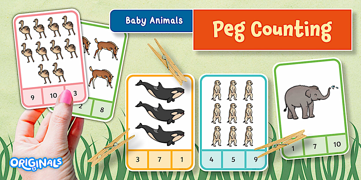👉 Baby Animals Peg Counting