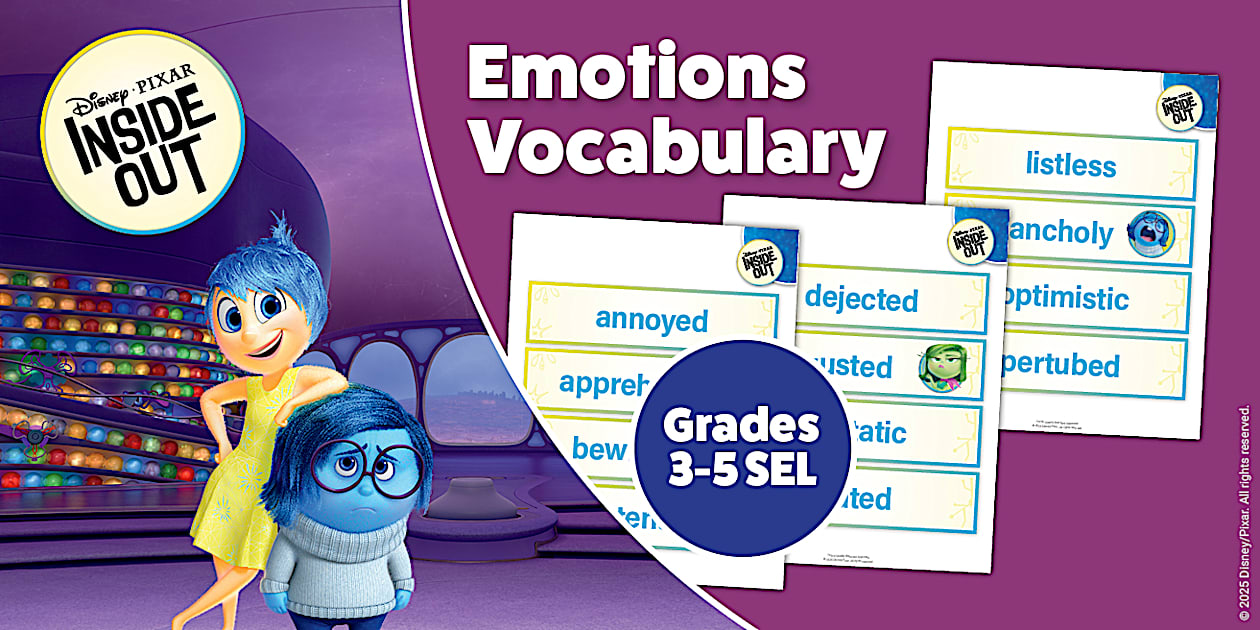 Inside Out: Emotions Vocabulary Word Cards for 3rd-5th Grade