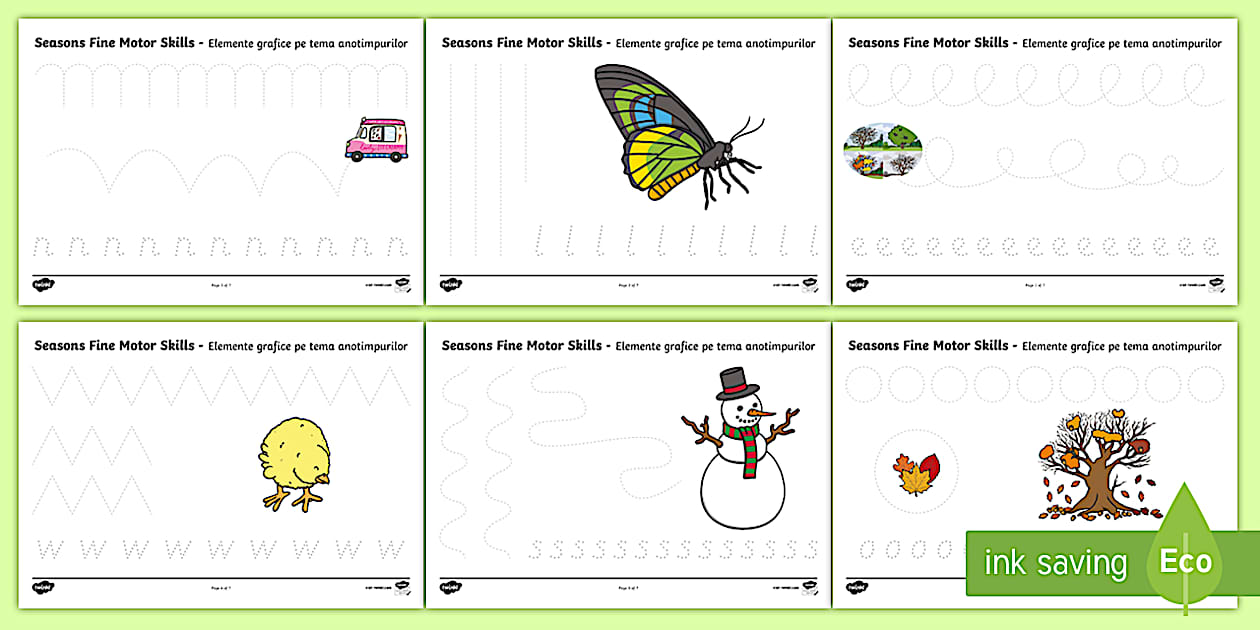 Editable 4 Seasons Fine Motor Skills Worksheets English/Romanian