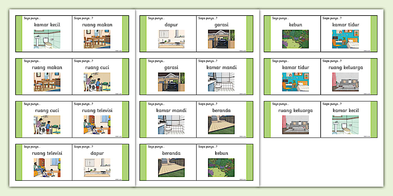 Parts of a House Loop Cards - Indonesian Resource Lesson