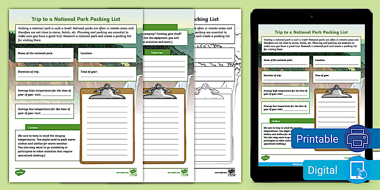 National Park Packing List | National Parks | Twinkl USA
