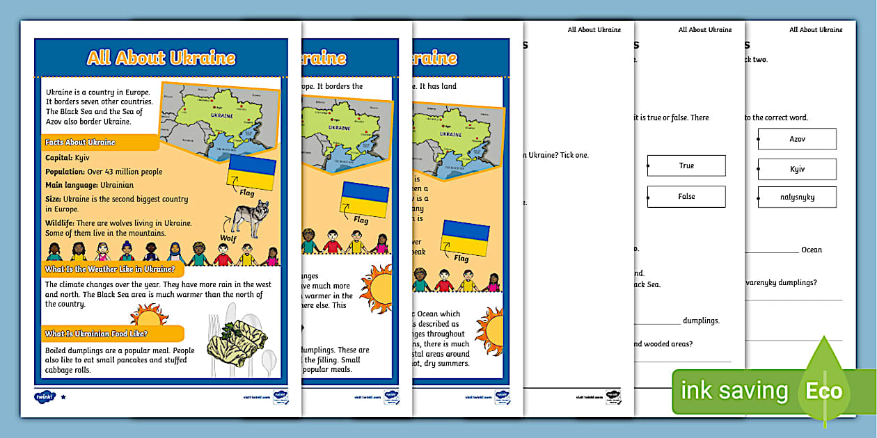 KS1 All About Ukraine Differentiated Reading Comprehension Activity