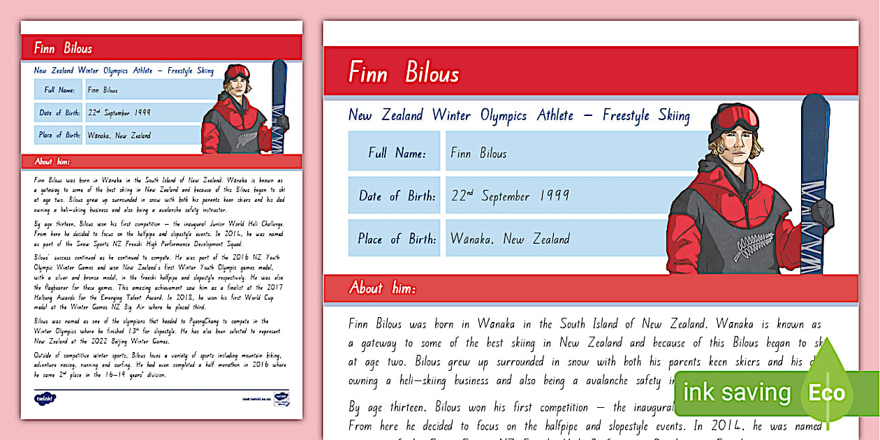 Finn Bilous - New Zealand Winter Olympian Fact File