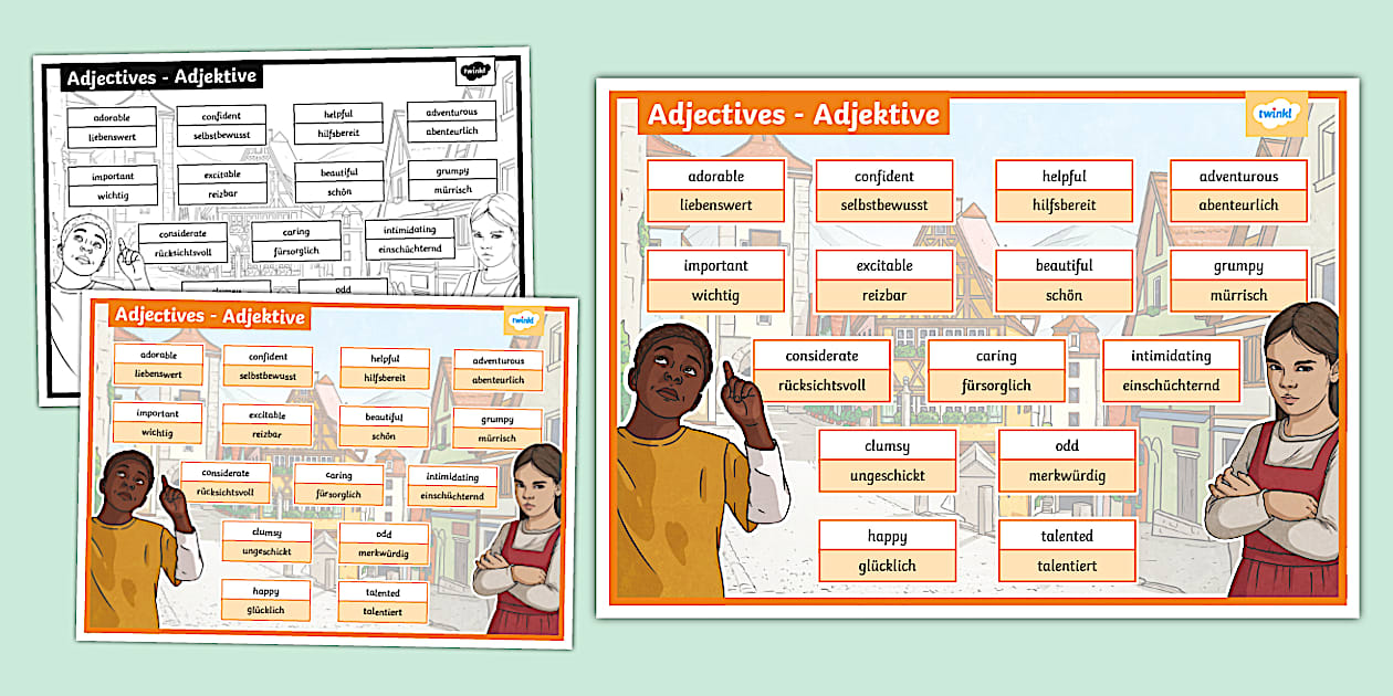👉 German Adjectives Word Mat (teacher made) - Twinkl