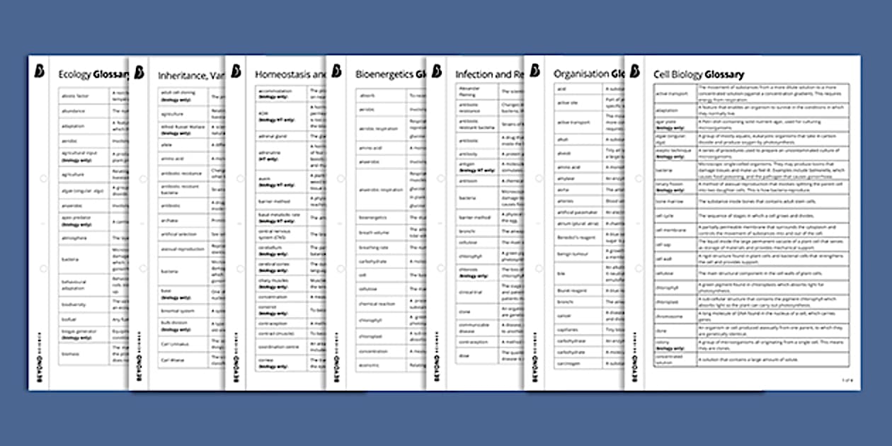 GCSE Biology Vocabulary Glossaries Bundle | Beyond - Twinkl