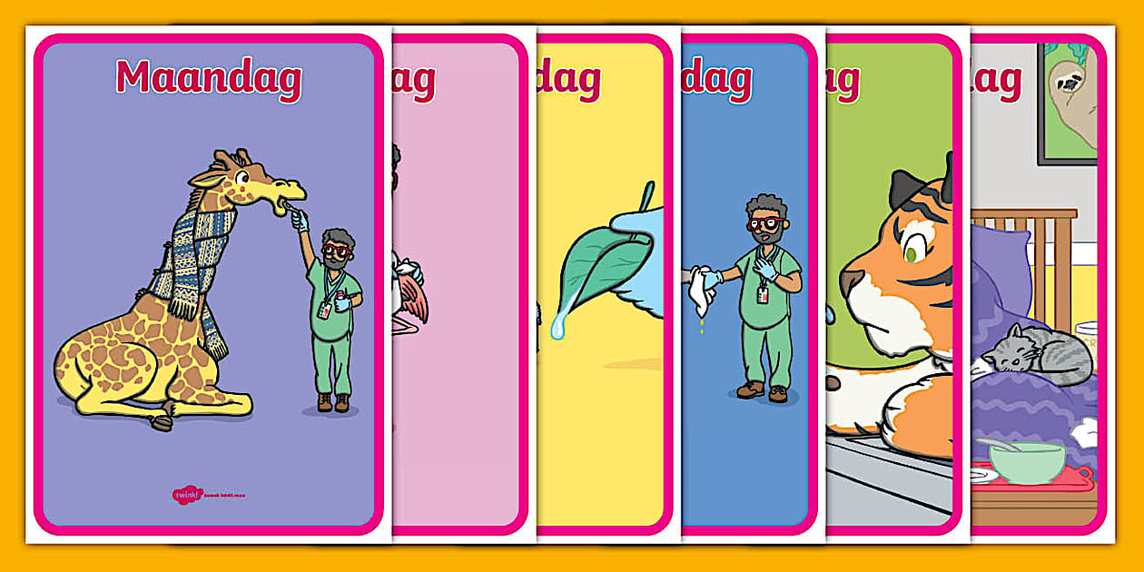 Die Dieretuin Veearts: Dae van die Week Plakkate - Twinkl