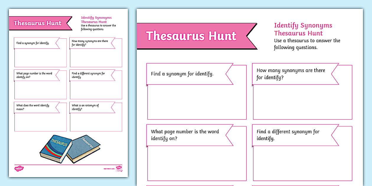 Identify Synonyms Thesaurus Hunt Worksheet (teacher made)