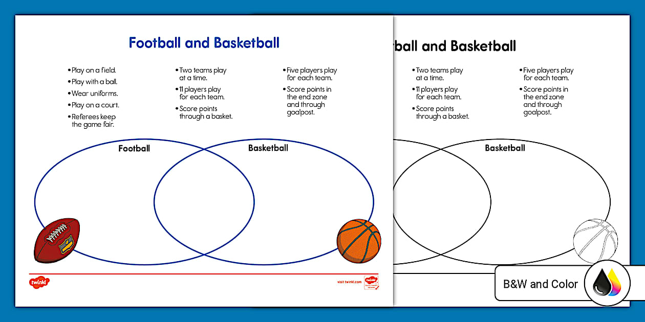 First Grade Football and Basketball Compare and Contrast Worksheet