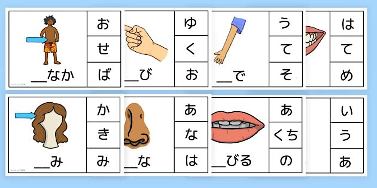 体の部位 洗濯バサミゲーム ひらがな Body Parts Peg Matching Cards- Japanese｜Twinkl JP