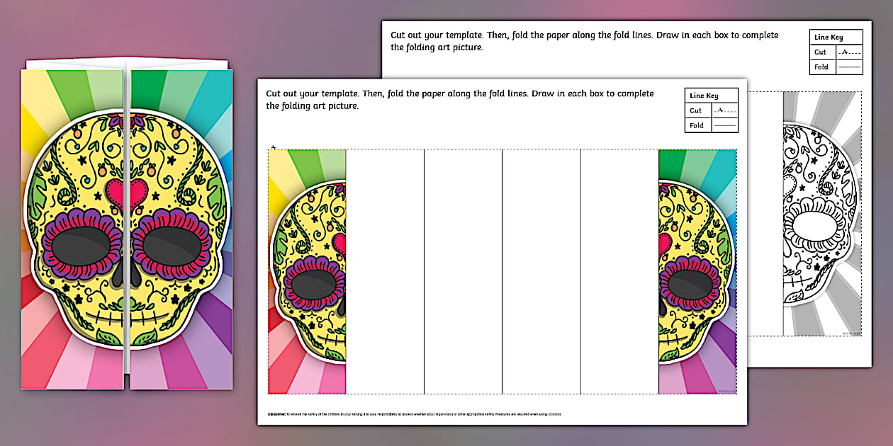 Sugar Skull Folding Art Template (Teacher-Made) - Twinkl