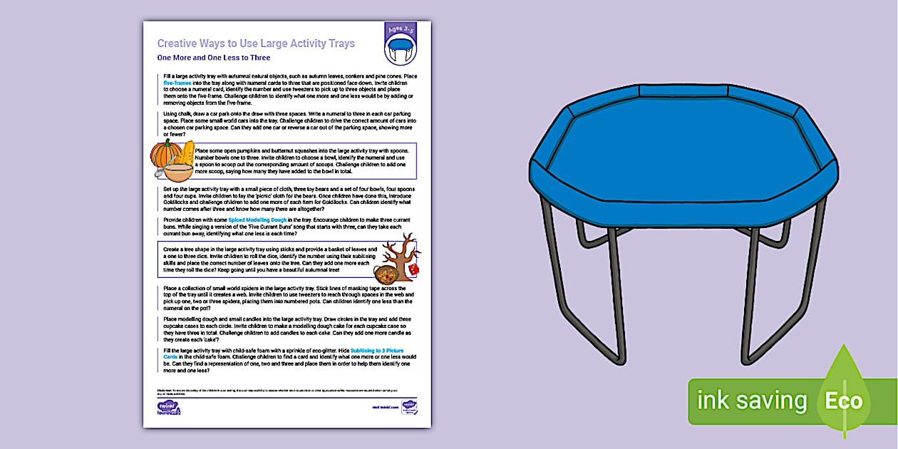 EYFS Ages 3-5 Activity Tray: One More and One Less to Three