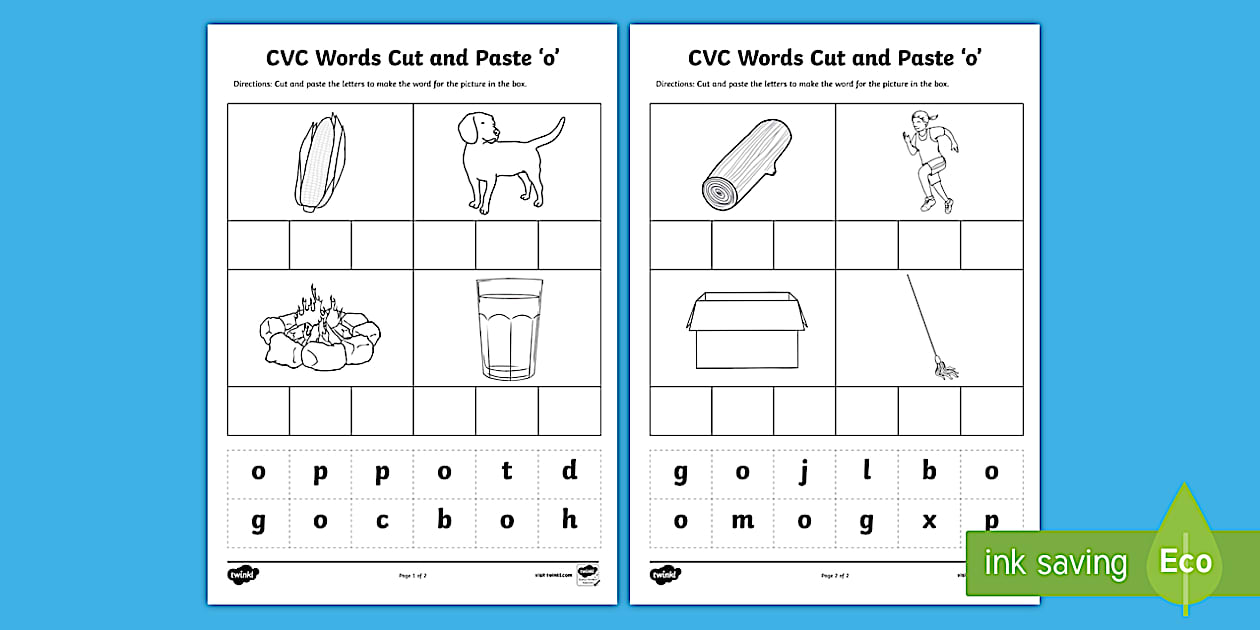 CVC Words Cut and Paste Worksheets o (teacher made) - Twinkl