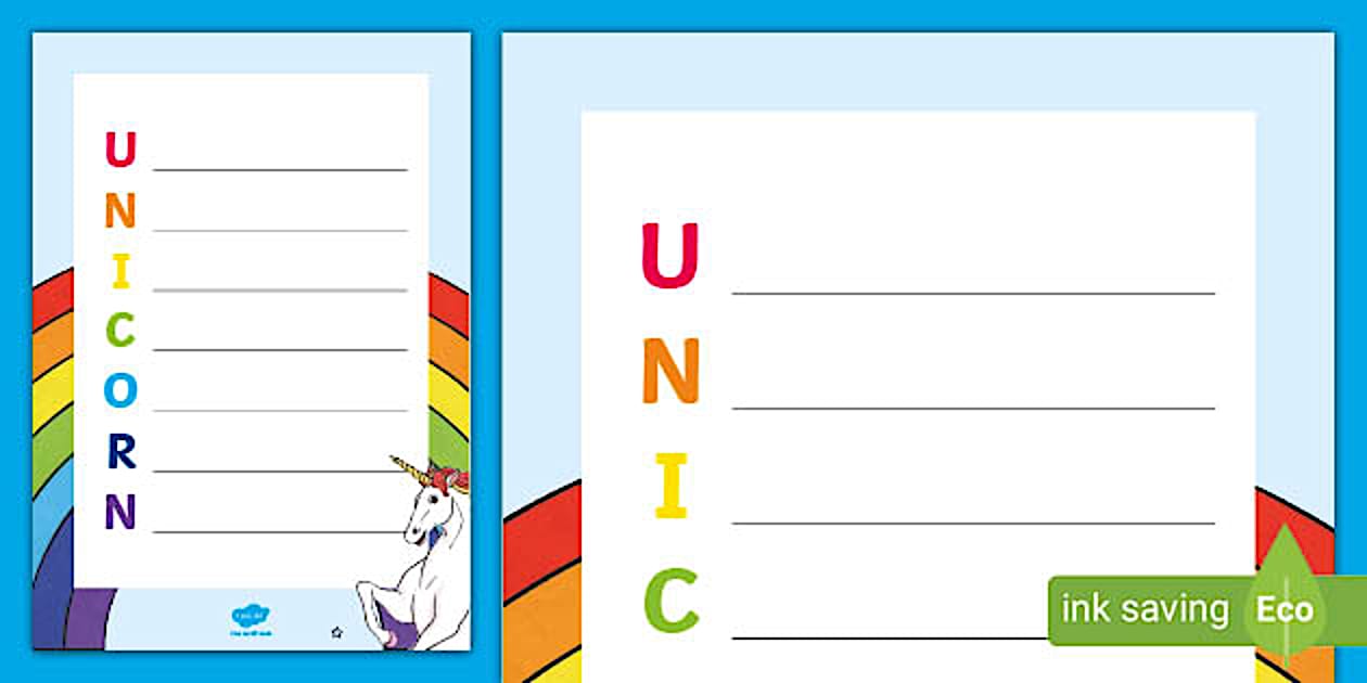 Unicorn Acrostic Poem (teacher made) - Twinkl