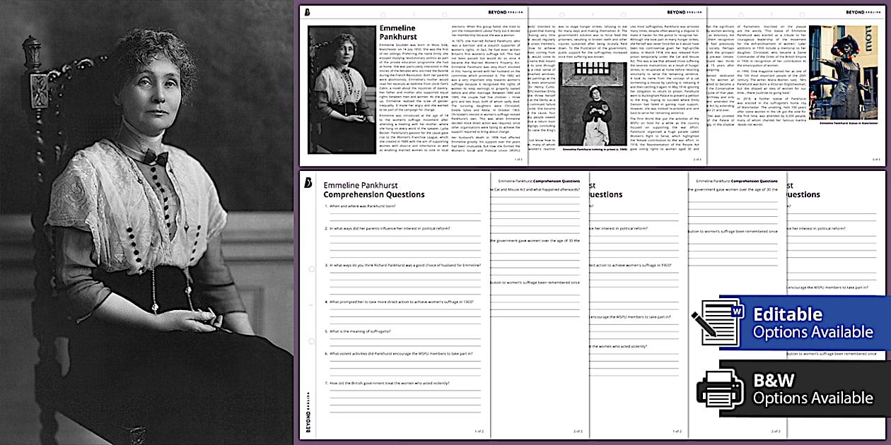 Emmeline Pankhurst Reading Comprehension - Twinkl