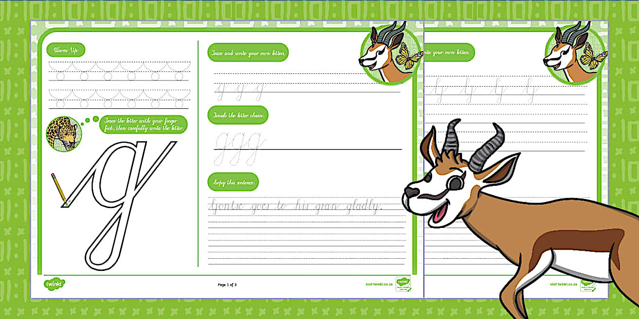 Grade 3 Cursive Letter Formation Mats - Gg - Twinkl
