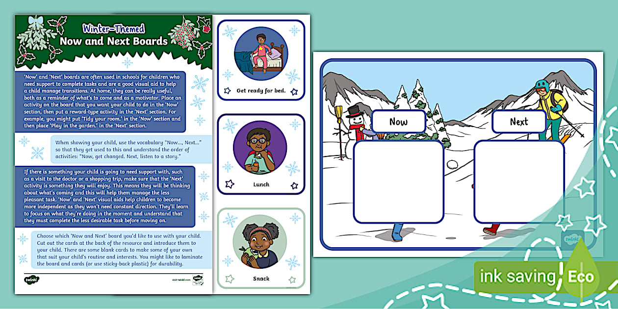 Winter-Themed Now and Next Boards (teacher made) - Twinkl