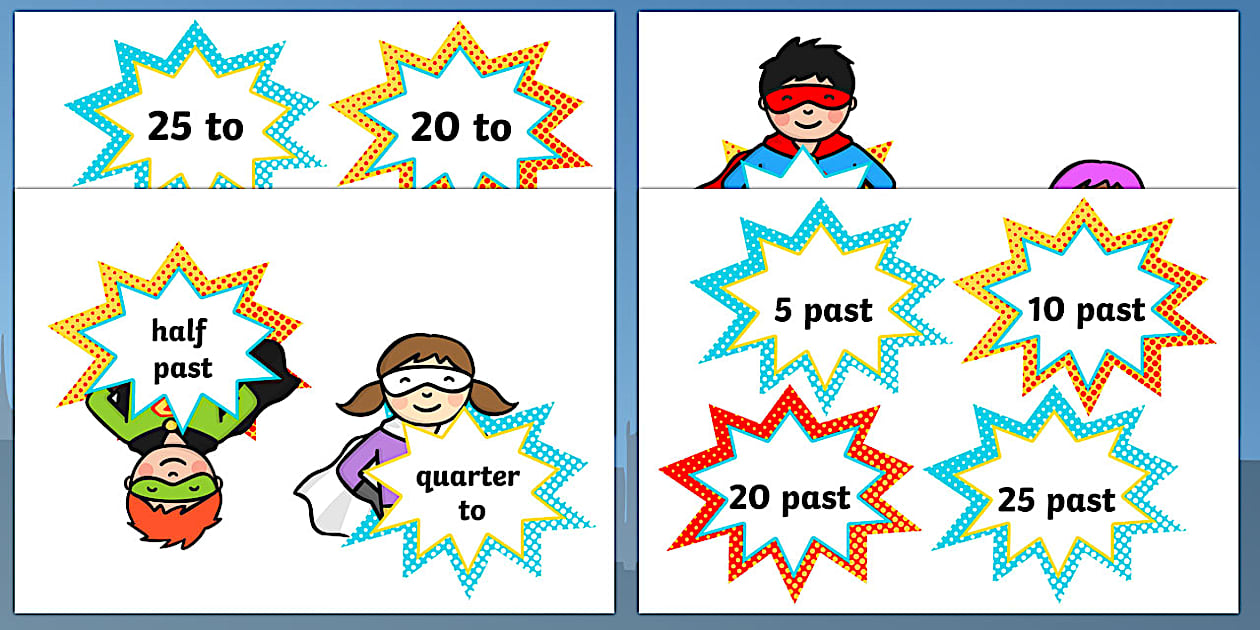 Editable Superhero Themed Analogue Clock Labels - Twinkl