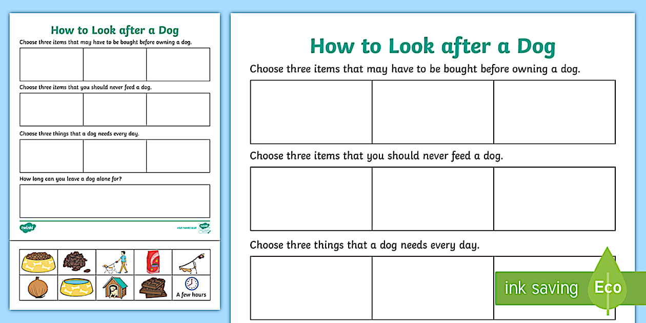 How to Look after a Dog Worksheet (teacher made) - Twinkl