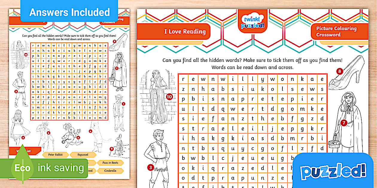 World Book Day -Themed Picture Colouring Word Search