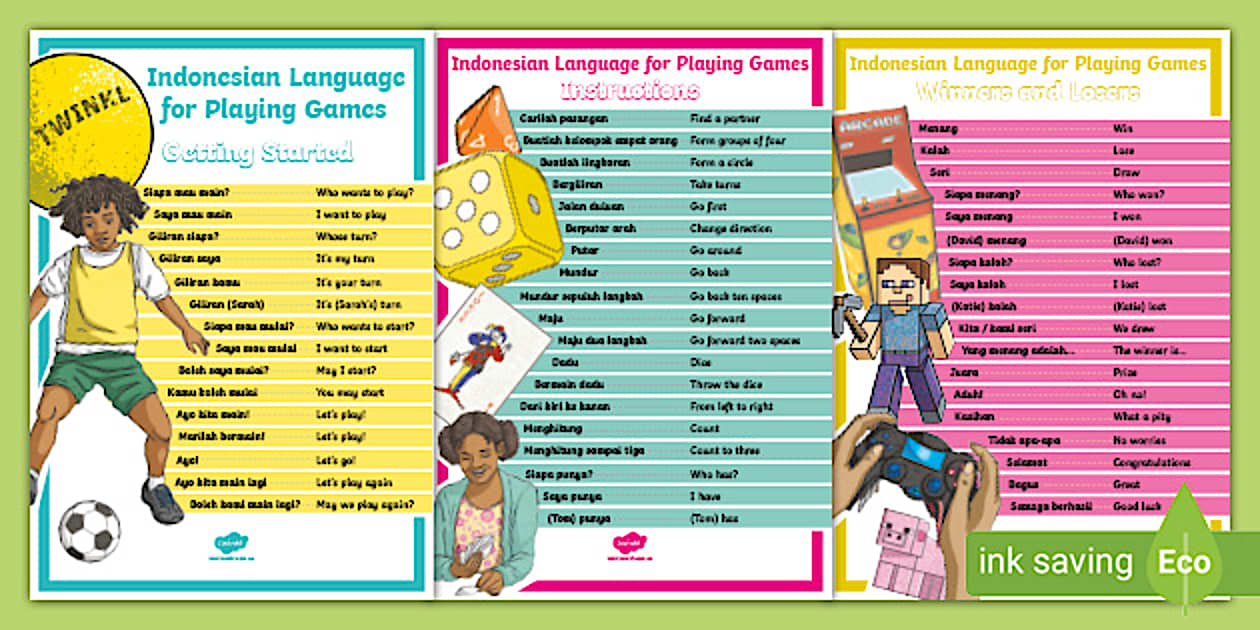 Playing Games Vocabulary Posters Indonesian (teacher made)