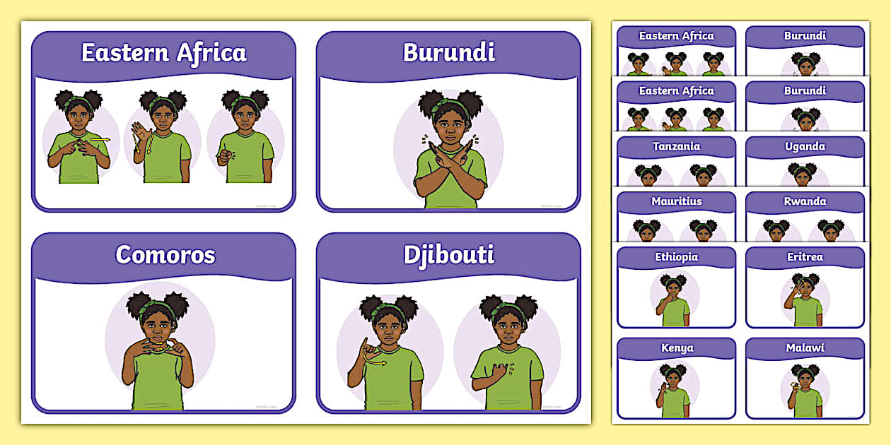 Auslan Countries in Eastern Africa Word Cards