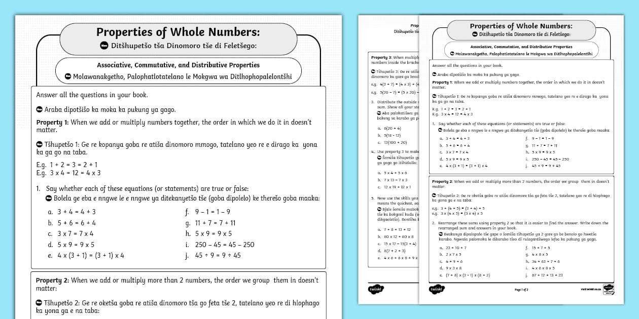 Properties of Whole Numbers: Associative, Commutative, and Distributive