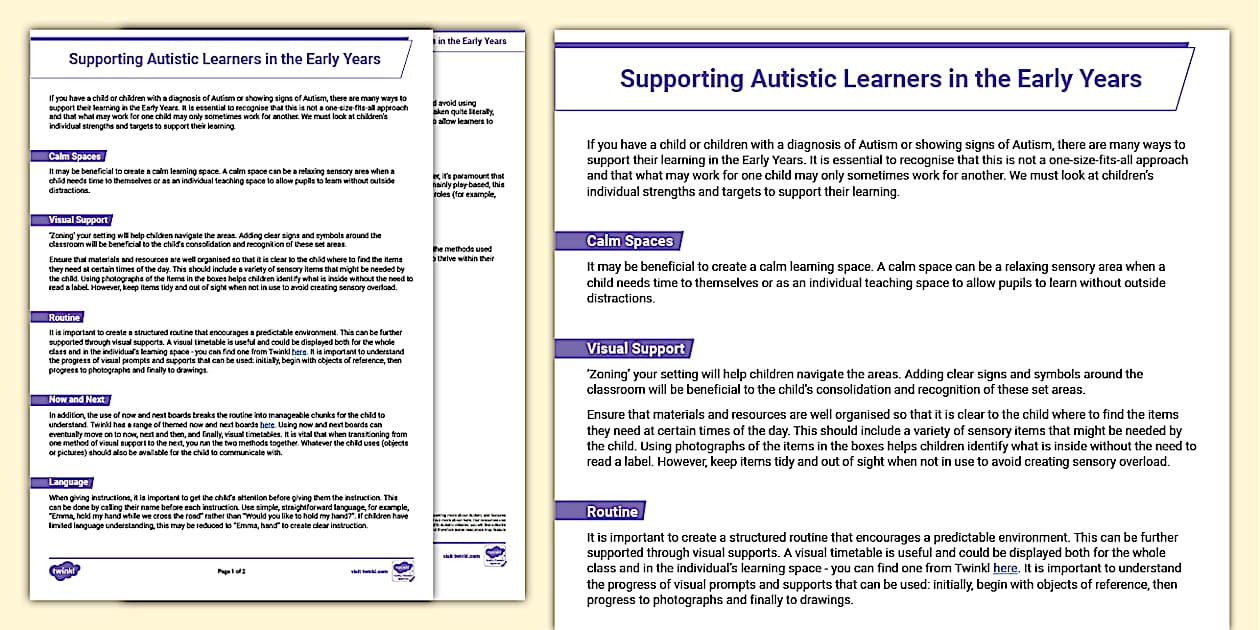 Supporting Autistic Learners in the Early Years - Twinkl