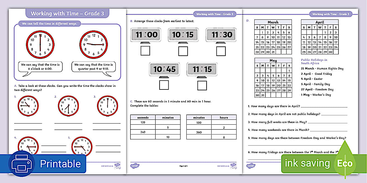 Time Worksheets Grade 3 | Working With Time (teacher made)