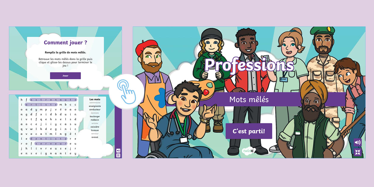Mots mêlés interactifs : Les professions (professor feito)