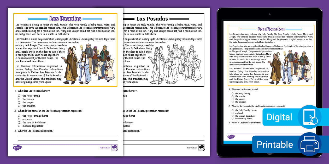 Fourth Grade Las Posadas Reading Passage Comprehension
