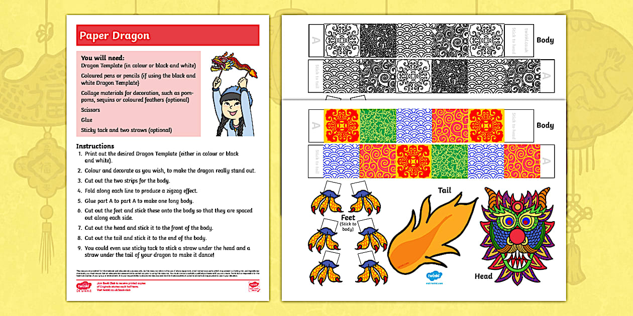Dragons in the City Paper Dragon Craft Instructions - Twinkl