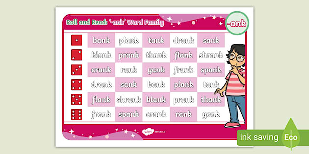 Roll and Read Word Family '-ank' Board Game (Teacher-Made)