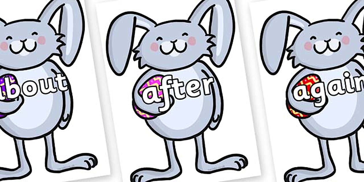 KS1 Keywords on Easter Bunny Rabbit (teacher made) - Twinkl