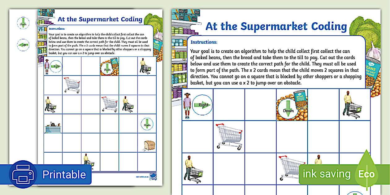 Coding For Beginners Worksheet | At the Supermarket Coding