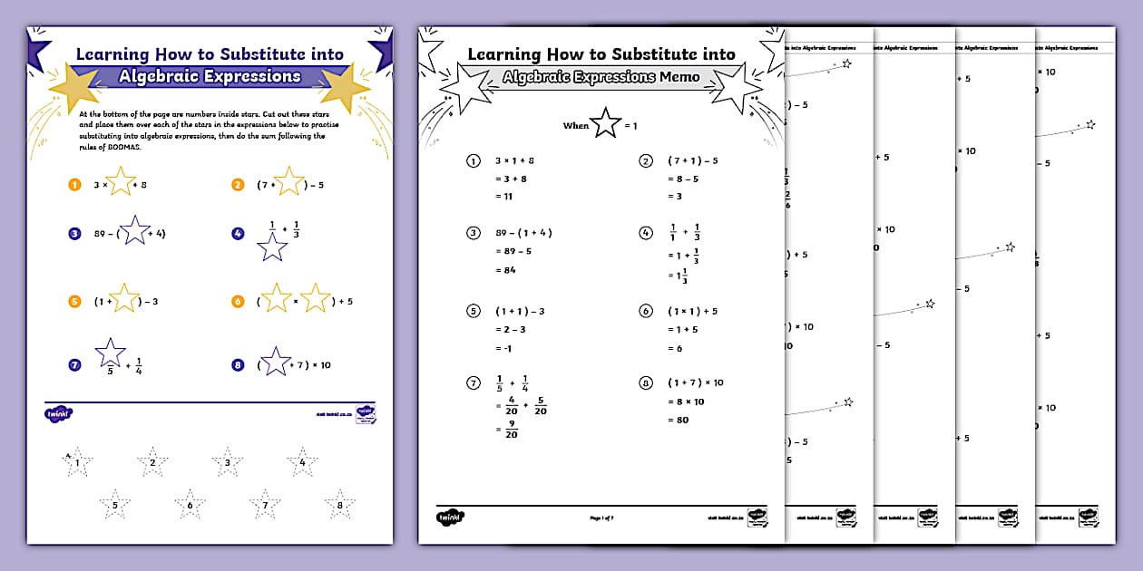 Learning How to Substitute into Algebraic Expressions Activity Sheet