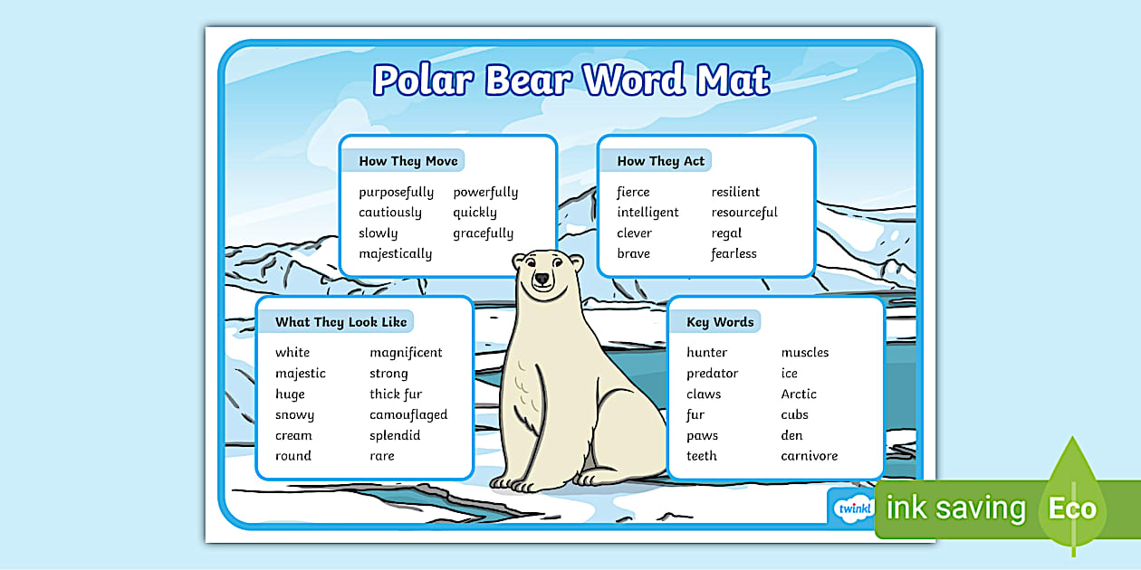 Polar Bear Word Mat,Polar Bear Adjectives (teacher made)