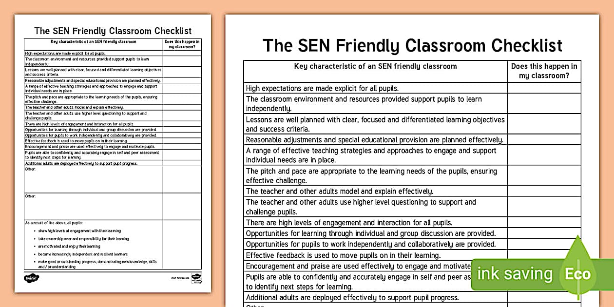 Editable SEN-Friendly Classroom Checklist (teacher made)