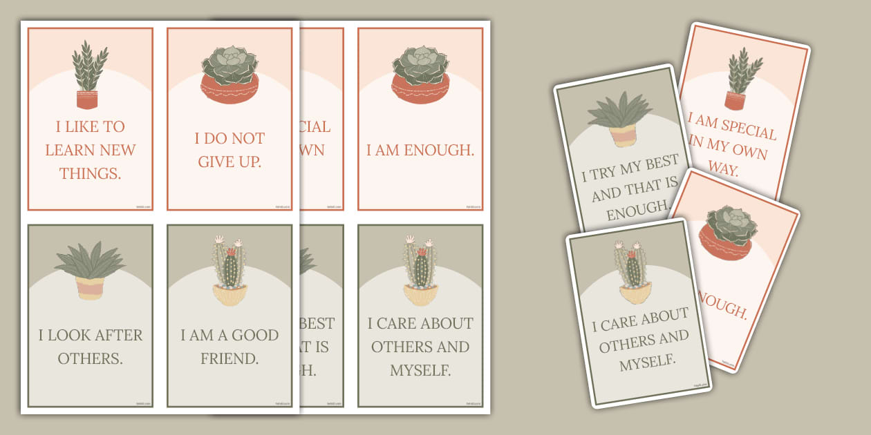 * NEW * Succulents-Themed Positive Affirmations Flashcards