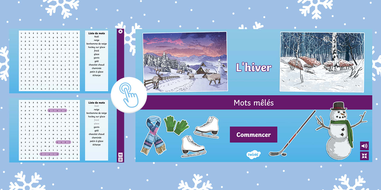 Mots mêlés interactif : L'hiver (teacher made) - Twinkl