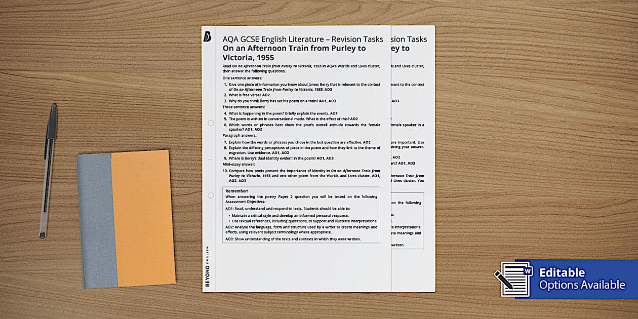 On an Afternoon Train from Purley to Victoria, 1955 Revision Tasks