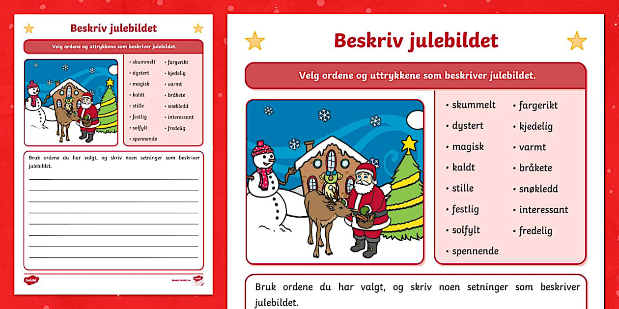 Finn ord til julebildet og beskriv det | Aktivitetsark