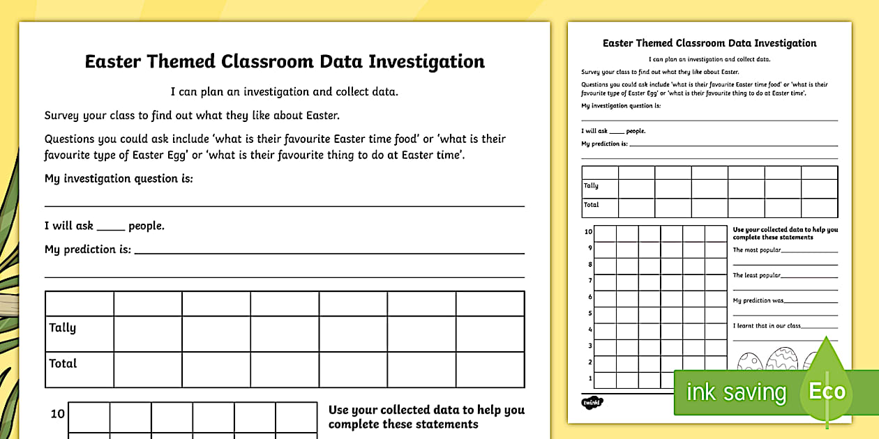 Year 3 Easter-Themed Classroom Data Investigation Worksheet / Worksheet